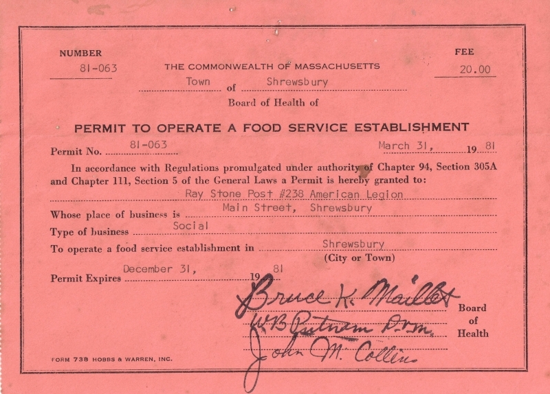 Food Service Establishment Permit | The American Legion Centennial ...